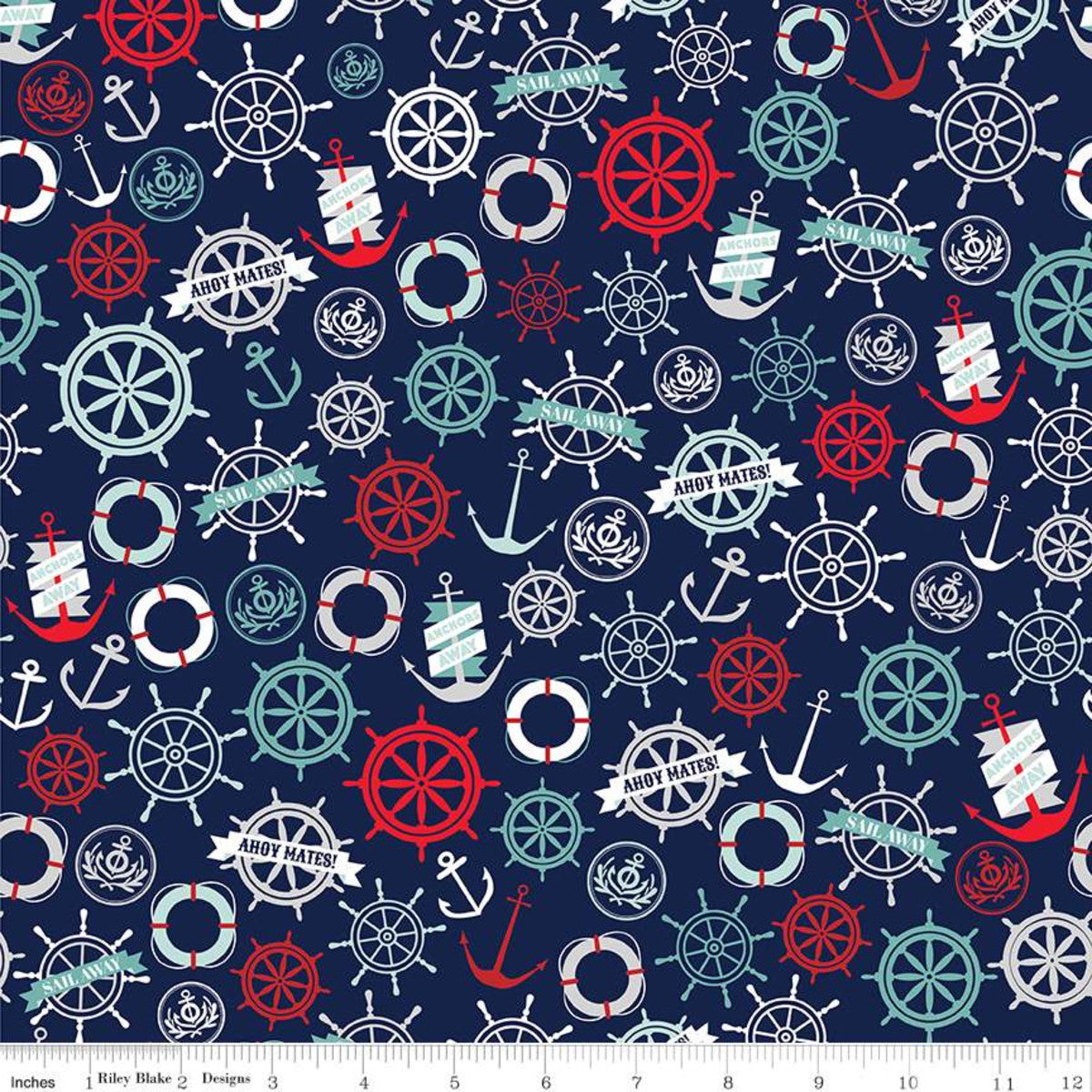 Deep Blue Sea Anchors & Wheels Navy Nautical Fabric – Three Wishes ...
